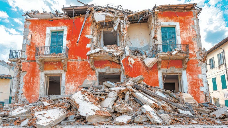A Collapsed Building Showcasing Extensive Damage and Debris, Reflecting ...