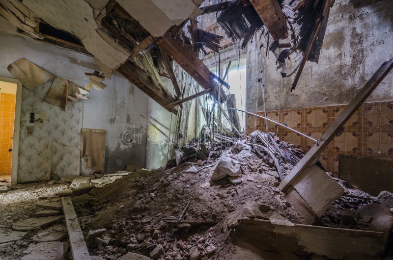 Collapsed ceiling in house stock photo. Image of fascination - 88195056
