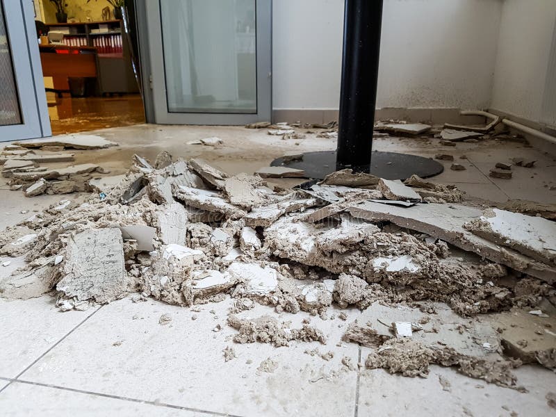Ceiling Panels Damaged and Collapsed by Water. Stock Photo - Image of ...