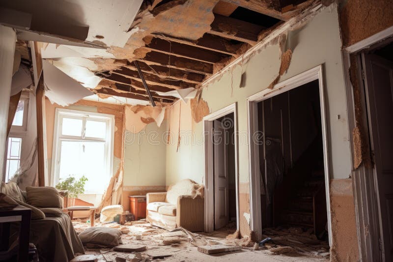 Collapsed ceiling in house stock photo. Image of fascination - 88195056