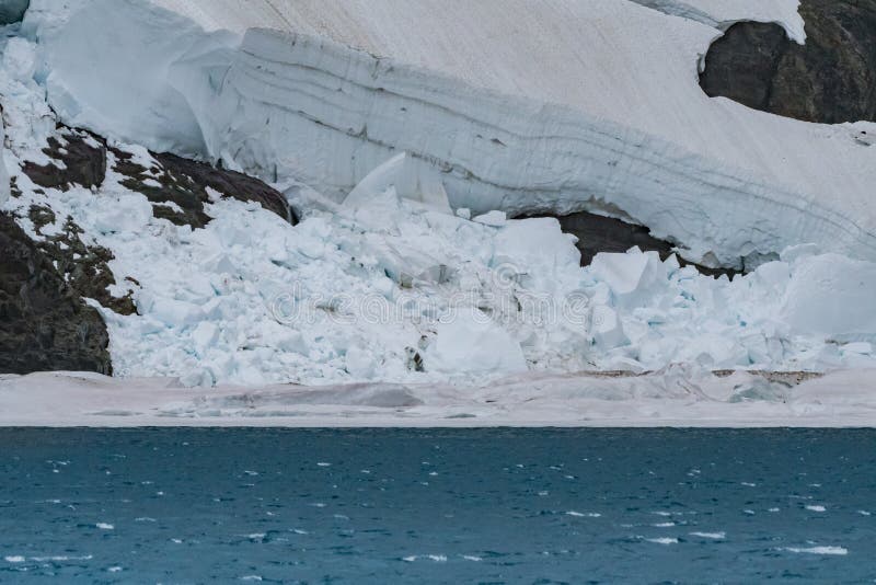 Collapsed Chunks of Ice Along Shore Stock Image - Image of moraine ...