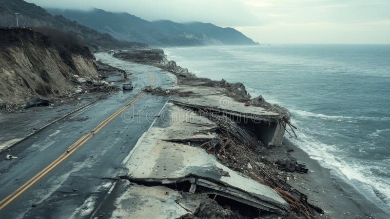 Collapsed Coastal Highway: a Scenic Coastal Road Destroyed Pic Stock ...