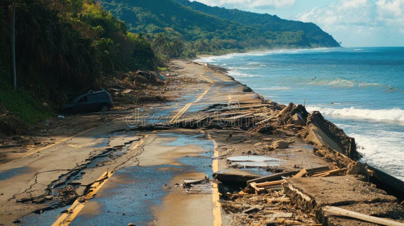 Collapsed Coastal Highway: a Scenic Coastal Road Destroyed Pic Stock ...