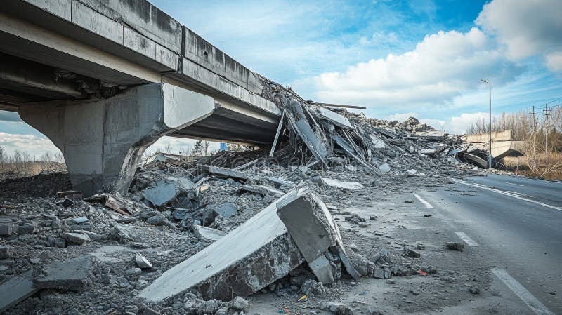 A Collapsed Concrete Bridge Over a Roadway Stock Illustration ...
