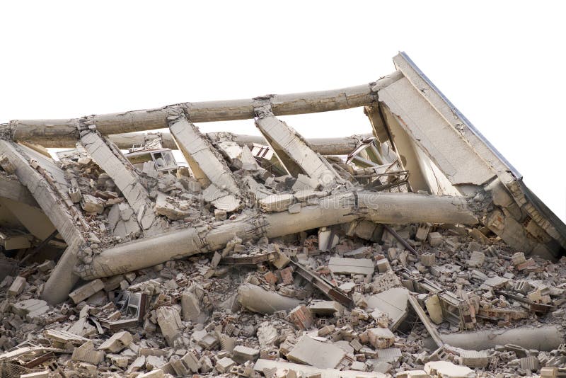 Collapsed Concrete Buildings Isolated Stock Photo - Image of damaged ...