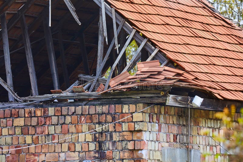Collapsed House Roof stock image. Image of dwelling - 128776169