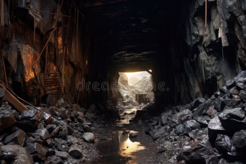 Collapsed Mine Tunnel with Debris Stock Photo - Image of collapsed ...