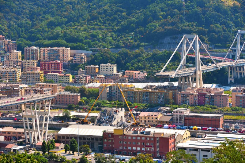 Collapsed Ponte Morandi Genoa Italy Editorial Stock Image - Image of ...