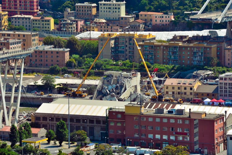 Collapsed Ponte Morandi Genoa Italy Editorial Photography - Image of ...