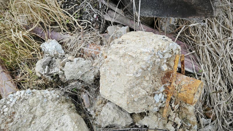 Collapsed or Pull Out Rusty Metal Pole Precast Concrete Base Foundation ...