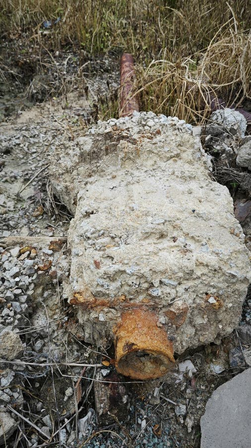 Collapsed or Pull Out Rusty Metal Pole Precast Concrete Base Foundation ...