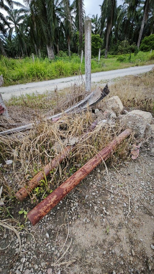 Collapsed or Pull Out Rusty Metal Pole Precast Concrete Base Foundation ...