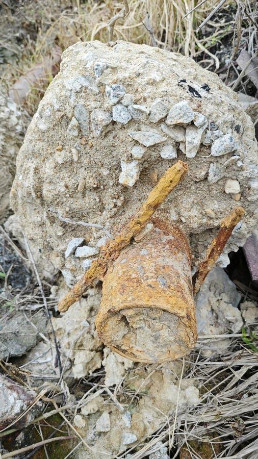 Collapsed or Pull Out Rusty Metal Pole Precast Concrete Base Foundation ...