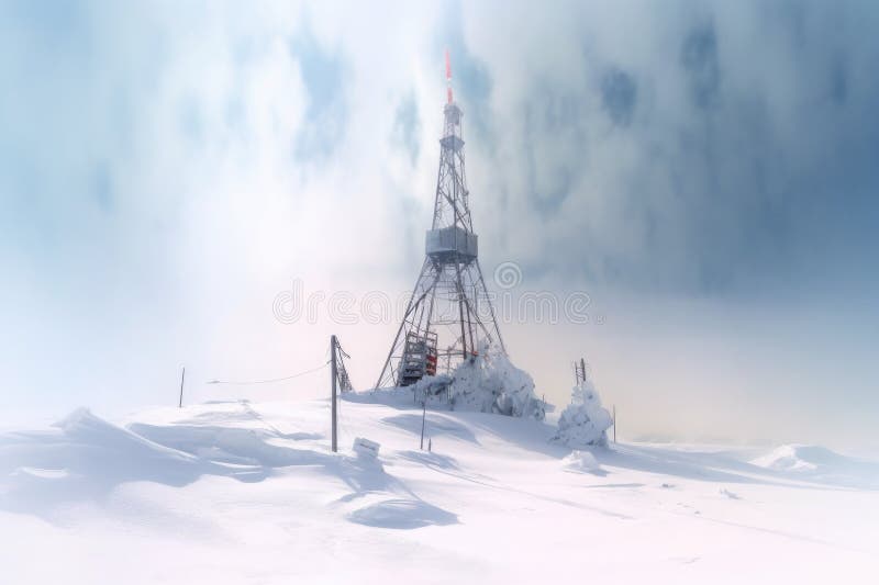 Collapsed Radio Tower Surrounded by Snowdrifts Stock Illustration ...