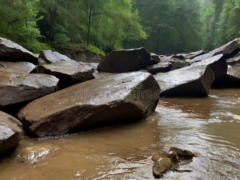 Collapsed Rocks after Heavy Rain. Stock Illustration - Illustration of ...