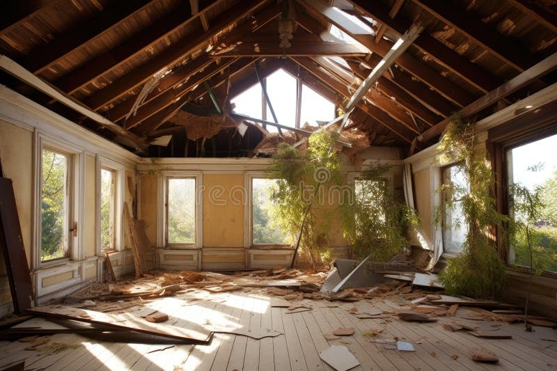 Collapsed Roof with Exposed Interior Structure Stock Illustration ...