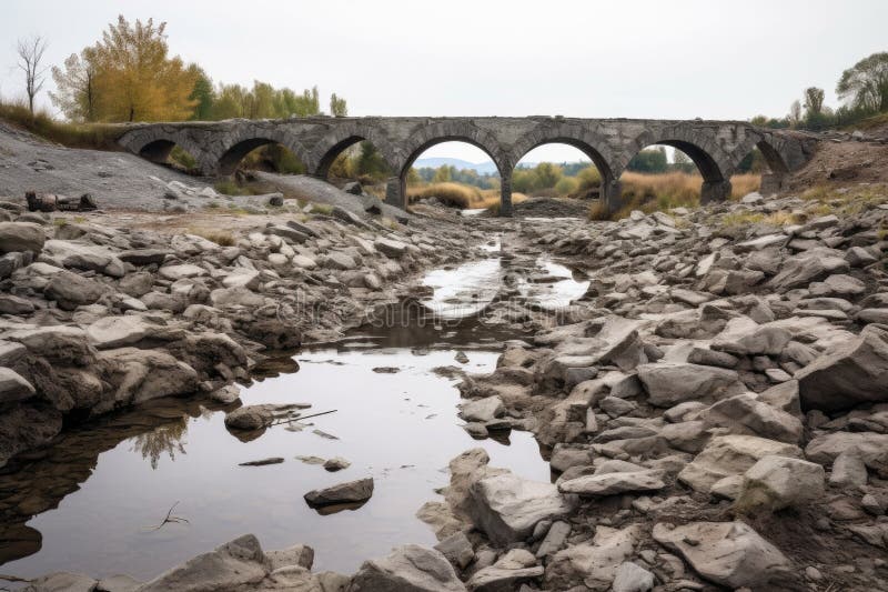 Collapsed Stone Bridge Over a Dried-up River Stock Illustration ...