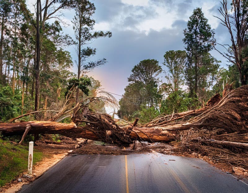 Collapsed Trees Blocking a Road, Highlighting Hurricane S Destructive ...