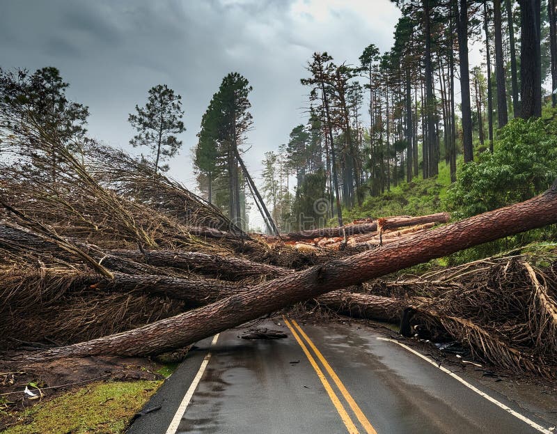 Collapsed Trees Blocking a Road, Highlighting Hurricane S Destructive ...