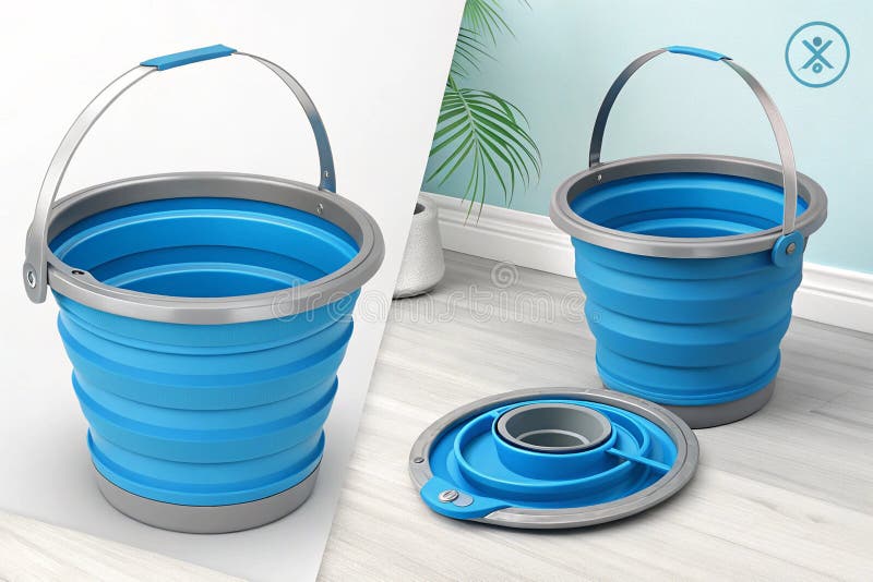 Collapsible Bucket for Easy Cleaning Stock Illustration - Illustration ...