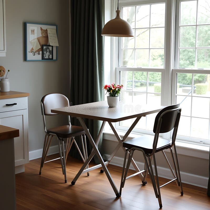 Collapsible Folding Table with Stacked Chairs in a Cozy Kitchen Nook in ...