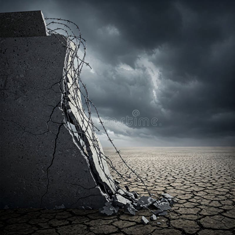 Collapsing Border Wall stock illustration. Illustration of divide ...