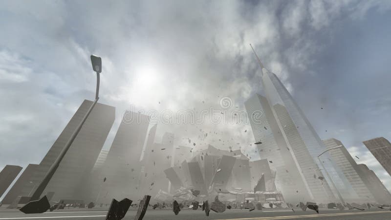 Collapsing Building in an Animated City Stock Video - Video of skyline ...