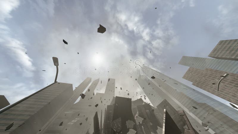 Collapsing Building in an Animated City Stock Video - Video of skyline ...