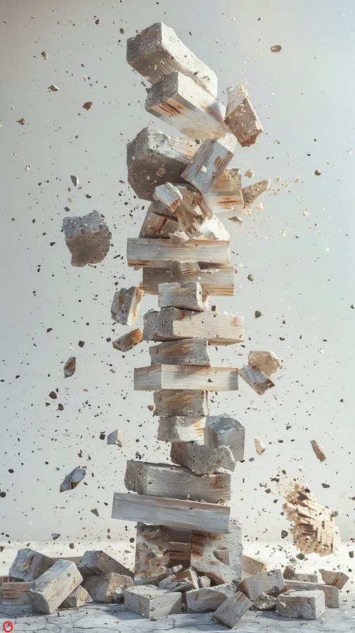 Collapsing Stack of Wooden Blocks with Debris Flying Dynamic and ...