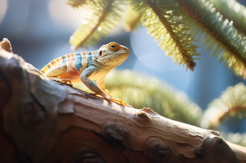 Collared Lizard on a Sunlit Tree Piece Stock Photo - Image of generated ...