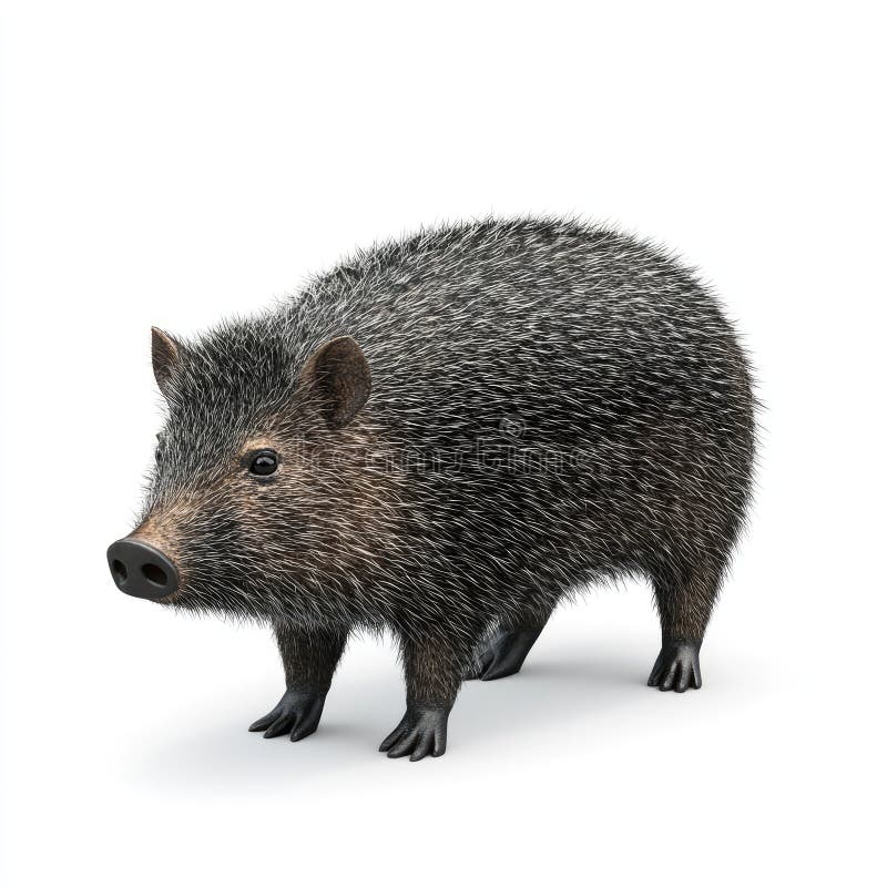 Collared Peccary Standing on White Background, 3D Render Stock ...