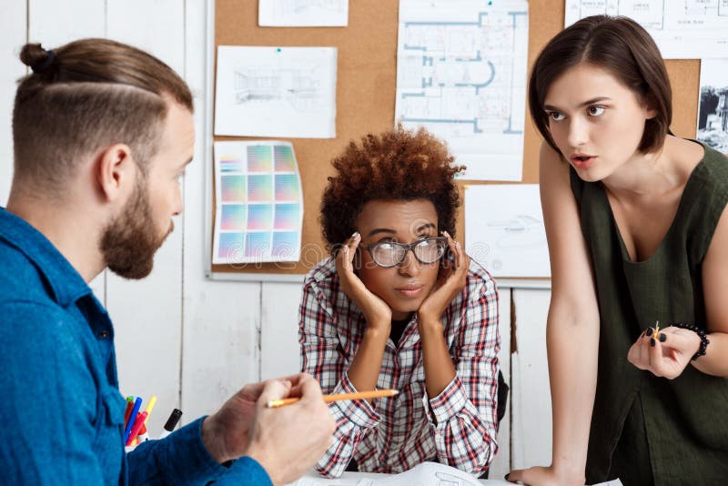 Colleagues Argueing, Discussing Drawings, New Ideas in Office ...