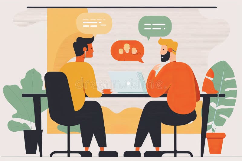 Colleagues Chatting on Laptop Screen Stock Illustration - Illustration ...