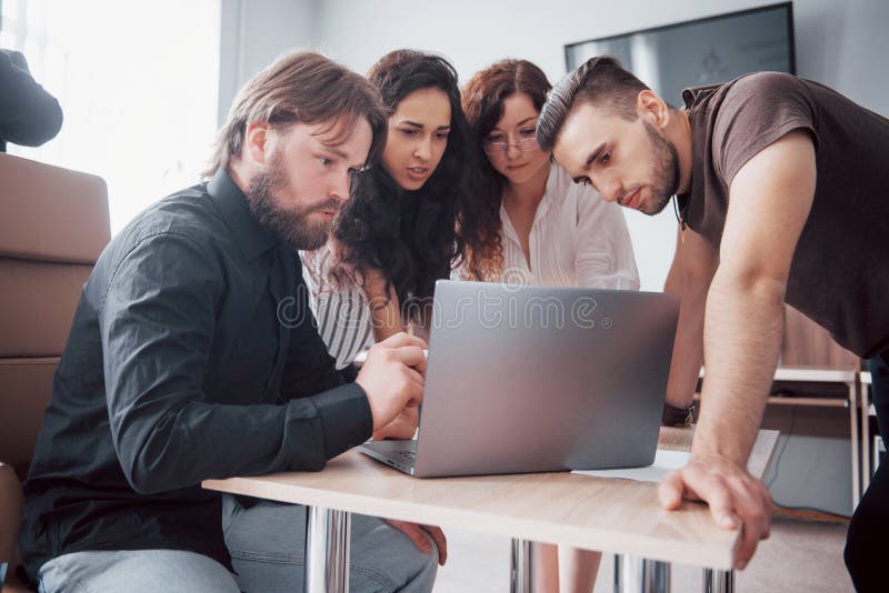 Colleagues Communicate with Work Questions in Modern Office Space ...