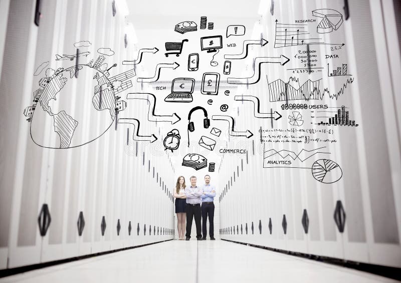 Colleagues in a Data Center Standing in Front of a Drawing Stock Photo ...