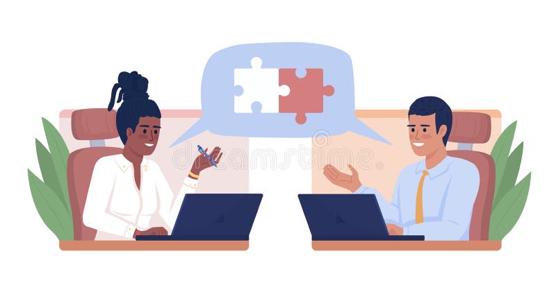 Colleagues Developing Good Teamwork Semi Flat Color Vector Characters ...