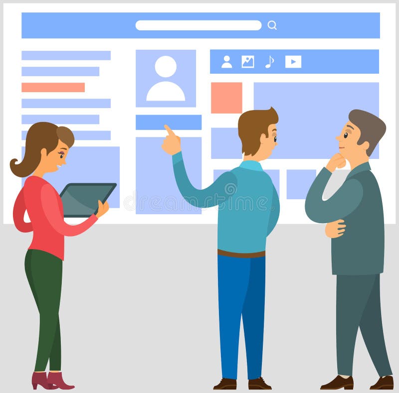 Colleagues Discussing Design of Customer Profile. Employees Work with ...