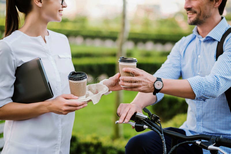Colleagues Drinking Coffee before the Work Stock Image - Image of ...