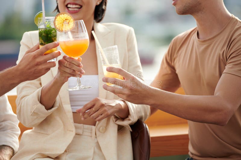Colleagues Drinking at Rooftop Party Stock Image - Image of outdoor ...