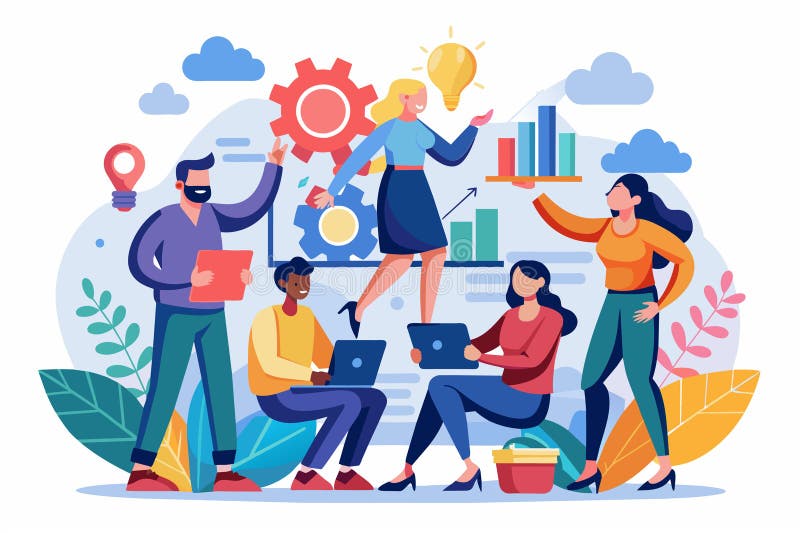 Colleagues Engage in Teamwork, Sharing Ideas and Working ...