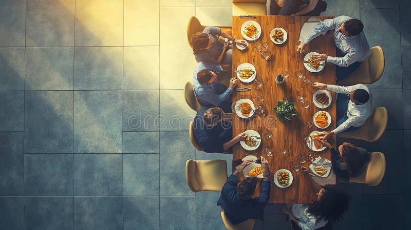 Colleagues Enjoying Lunch Together at a Long Table in a Modern Office ...
