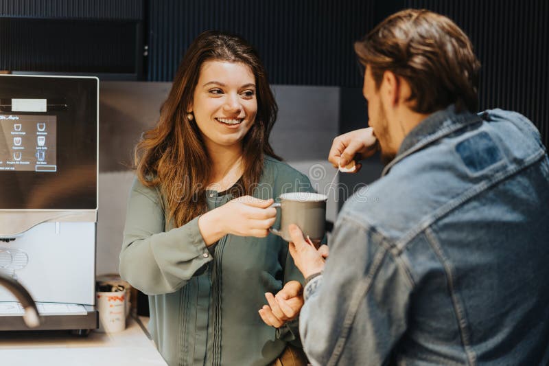 Colleagues Enjoying a Morning Tea Break in the Office Kitchen Stock ...