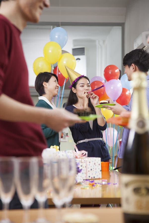 Colleagues Having Fun at Office Party Stock Image - Image of black ...