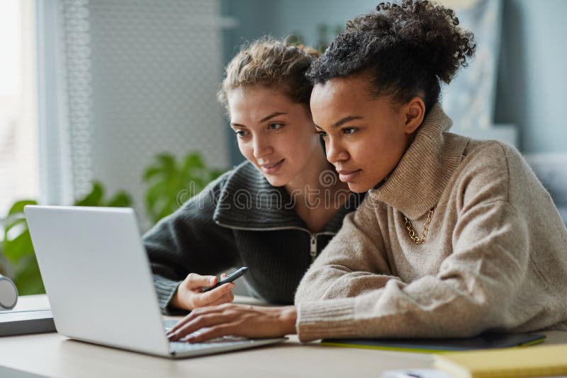 Colleagues Having Video Call on Laptop Stock Photo - Image of girl ...