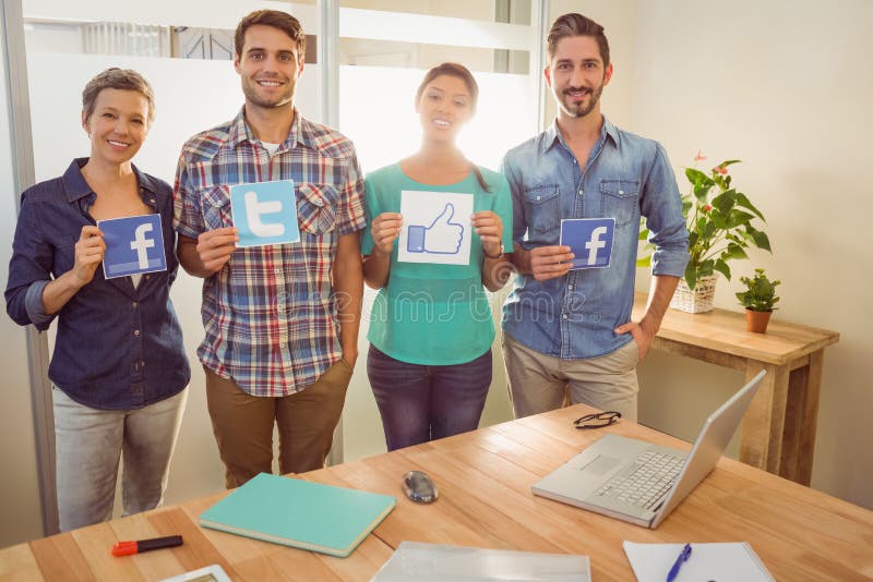 Colleagues Holding Sign from Famous Social Networks Editorial Image ...