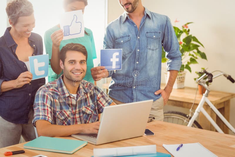 Colleagues Holding Sign from Famous Social Networks Editorial Photo ...