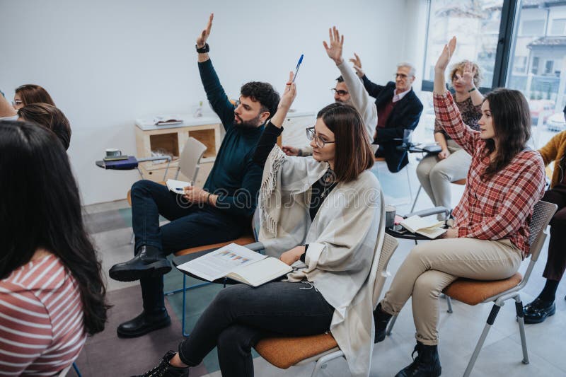 Colleagues, Learners Participating Training Session, Sitting in Chairs ...