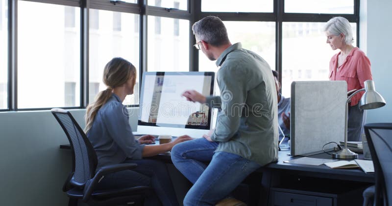 Colleagues, Manager and Office with Computers, Conversation and ...