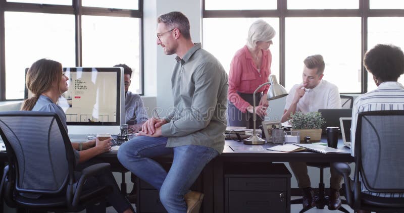 Colleagues, Manager and Office with Computers, Conversation and ...