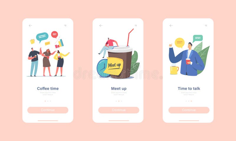 Coffee Onboard Screen. Trendy Mobile Application UI with Cartoon ... Coffee Onboard Screen. Trendy Mobile Application UI with Cartoon ...